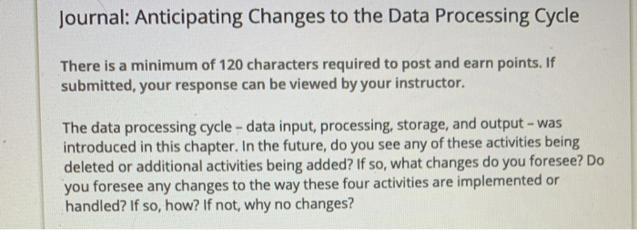 Solved The data processing cycle - data input, processing, | Chegg.com