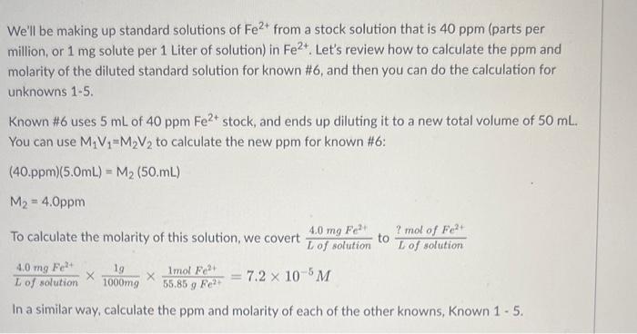 Solved We'll be making up standard solutions of Fe2+ from a | Chegg.com