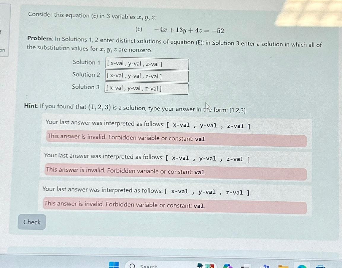 Solved Consider this equation (E) ﻿in 3 ﻿variables x,y,z: | Chegg.com