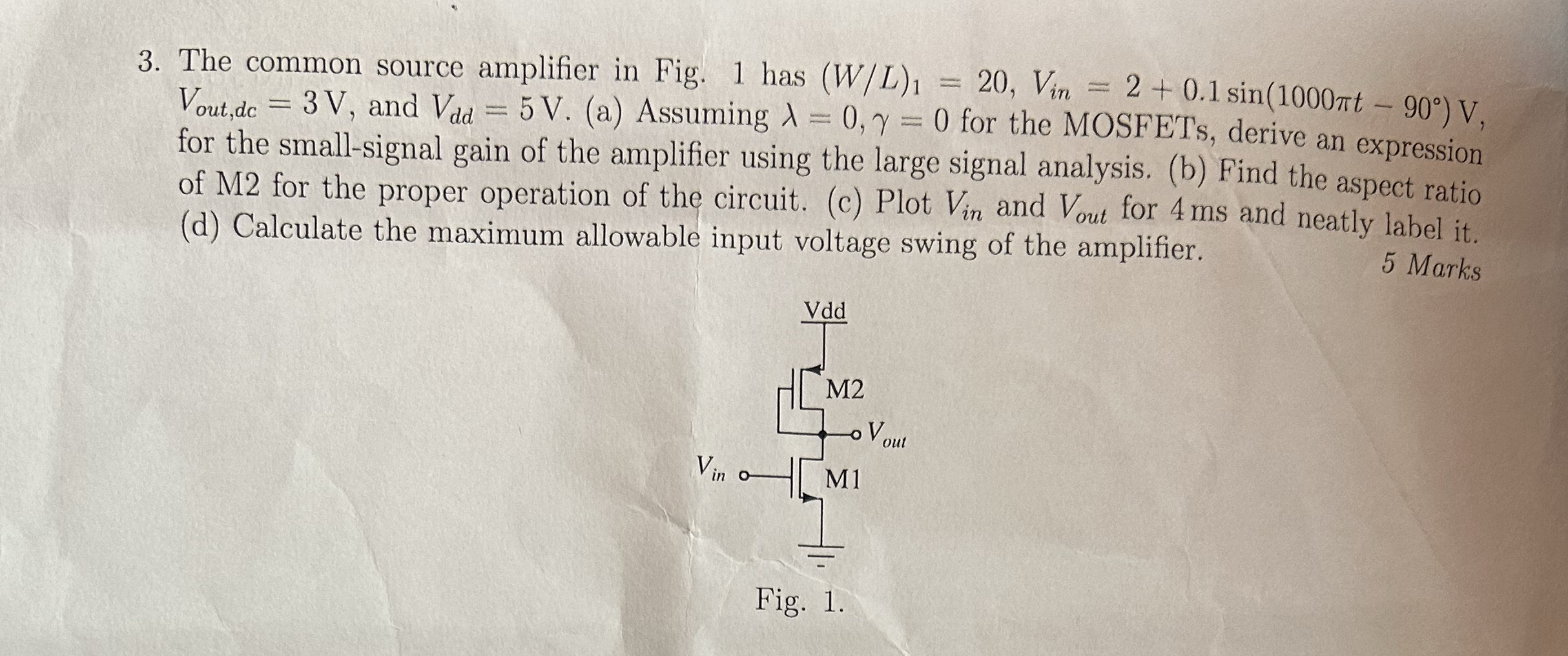 Solved The common source amplifier in Fig. 1 ﻿has | Chegg.com