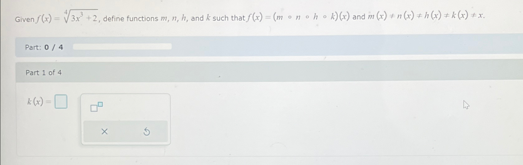 Solved Given f(x)=3x3+24, ﻿define functions m,n,h, ﻿and k | Chegg.com