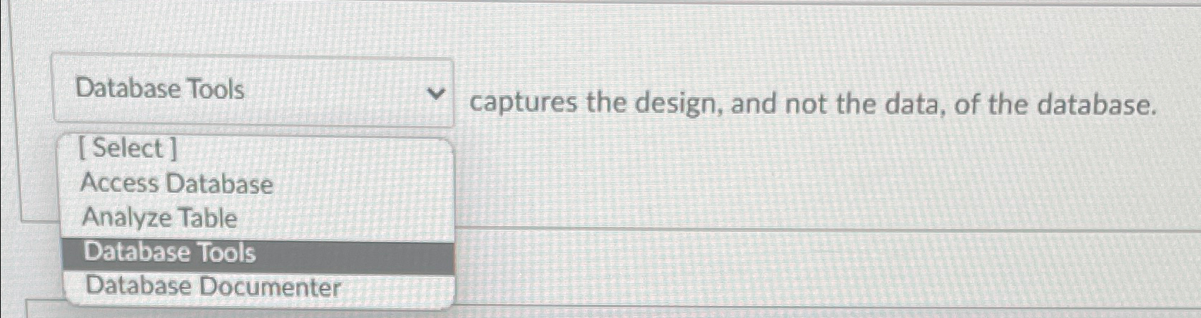 Solved Database Toolscaptures the design, and not the data, | Chegg.com