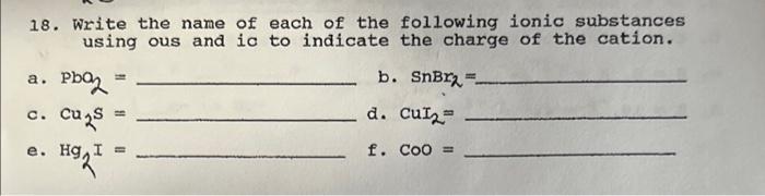 Solved 18. Write the name of each of the following ionic | Chegg.com