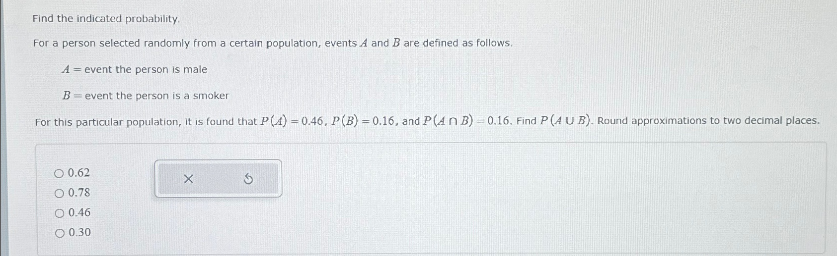 Solved Find the indicated probability.For a person selected | Chegg.com