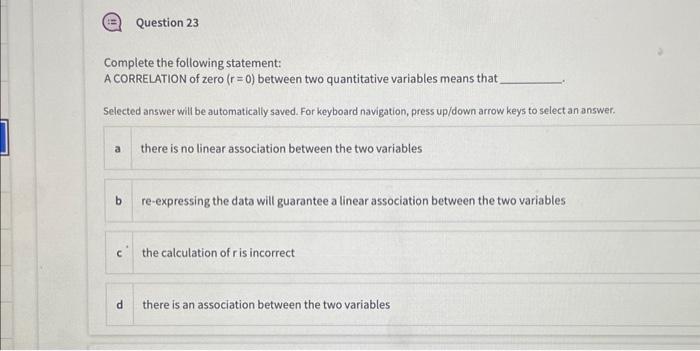 Solved Complete the following statement: A CORRELATION of | Chegg.com