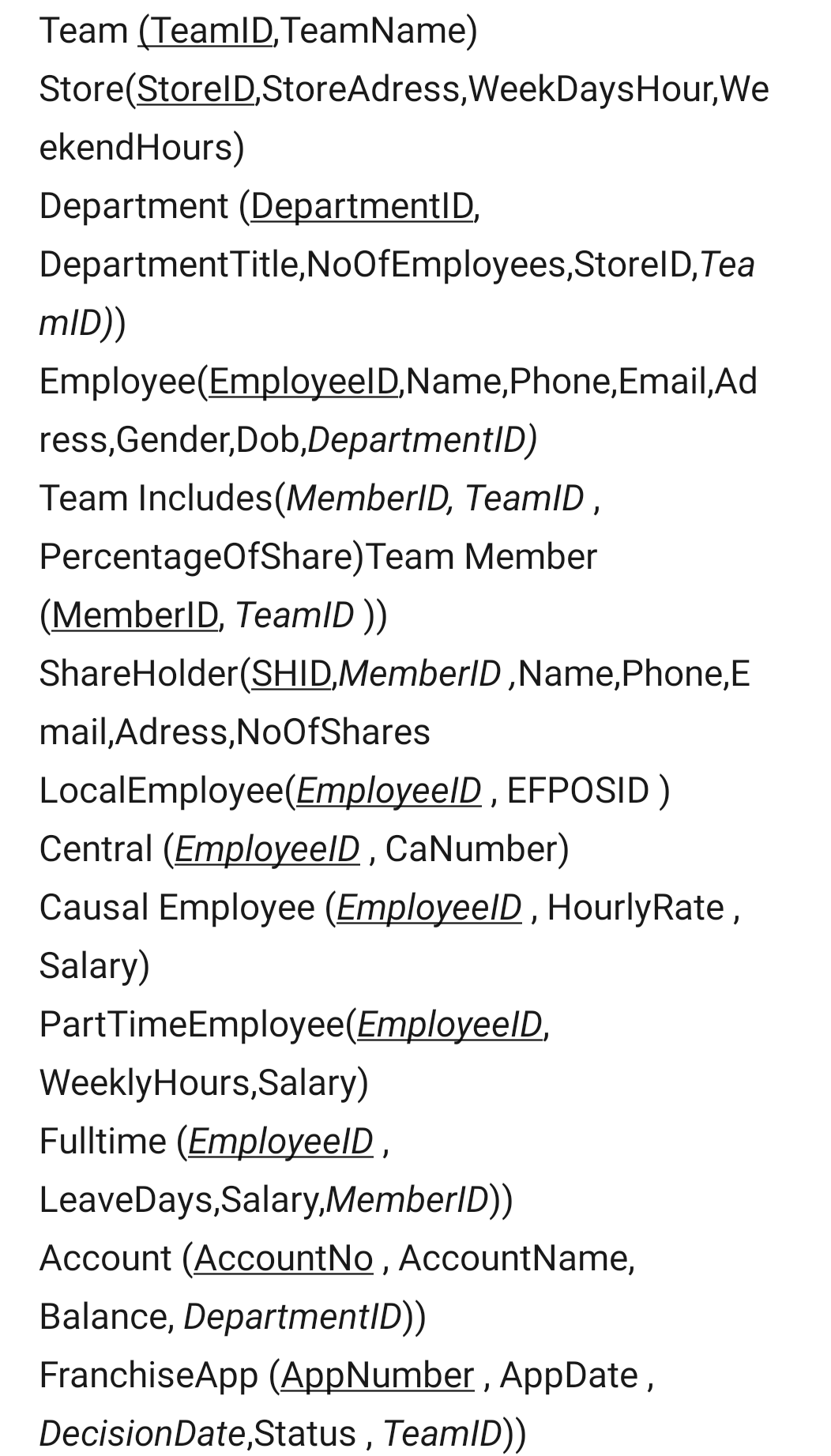 Solved Write one insert statement for each of your tables | Chegg.com