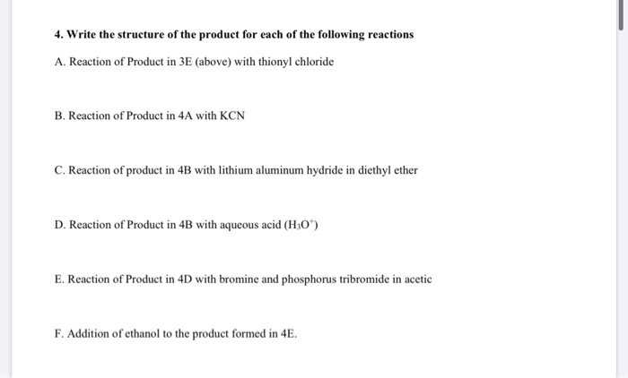 Solved 4. Write the structure of the product for each of the | Chegg.com