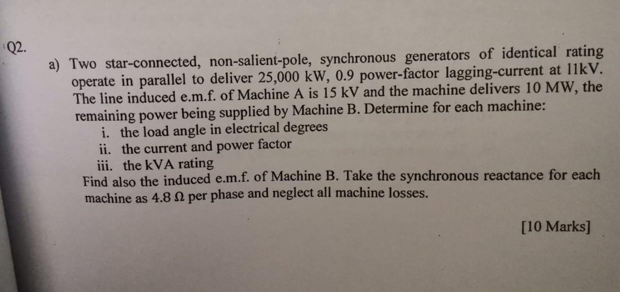 Solved Q2 A Two Star Connected Non Salient P 