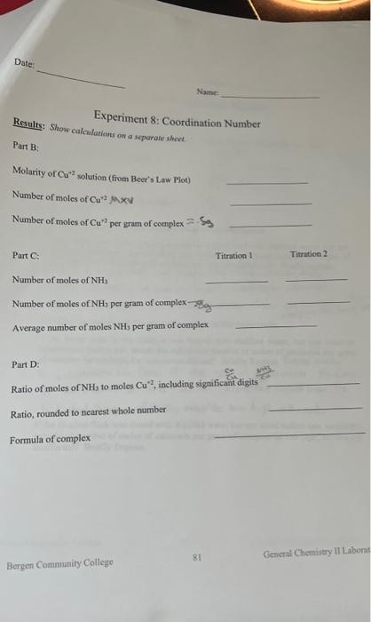 need help woth part B on data sheet. molarity of cu+2 | Chegg.com