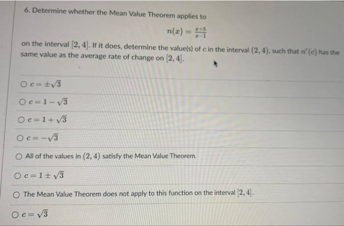 Solved 6. Determine whether the Mean Value Theorem applies | Chegg.com