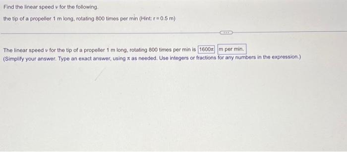 Solved Find the linear speed v for the following. the tip of | Chegg.com