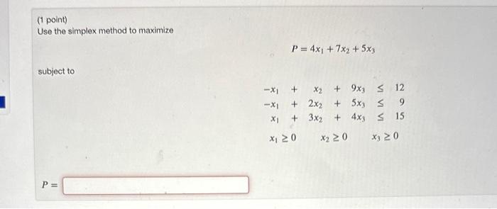 (1 point) Use the simplex method to maximize | Chegg.com