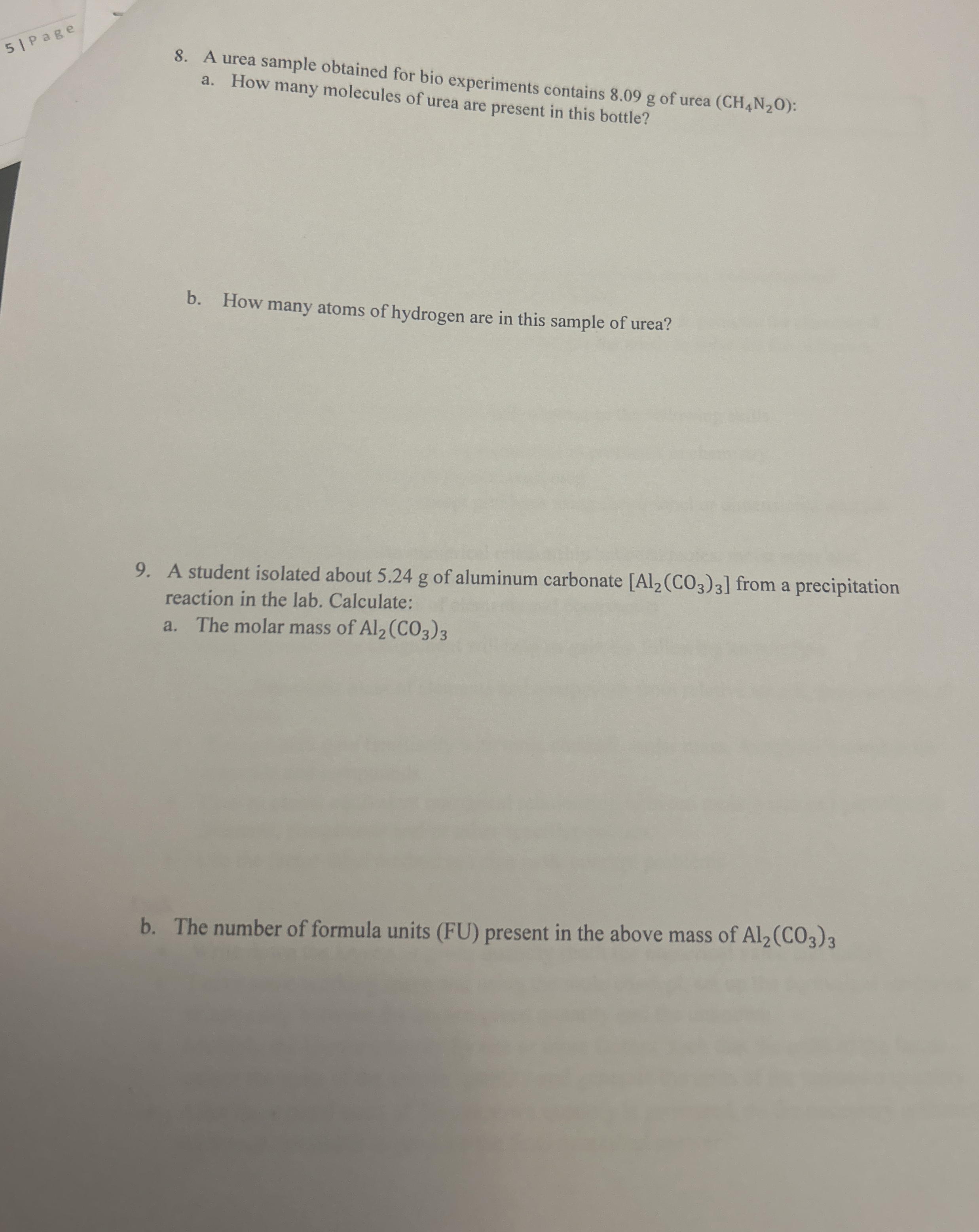 Solved A urea sample obtained for bio experiments contains | Chegg.com