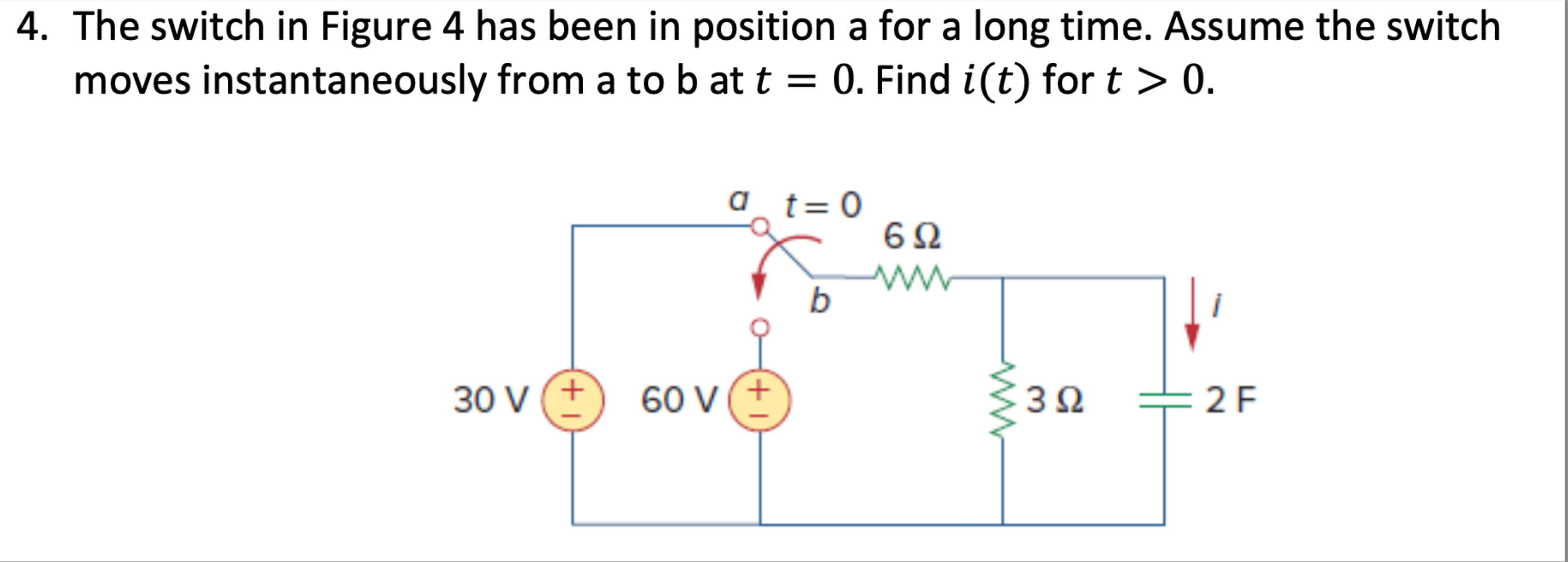 Solved The switch in Figure 4 ﻿has been in position a for a | Chegg.com