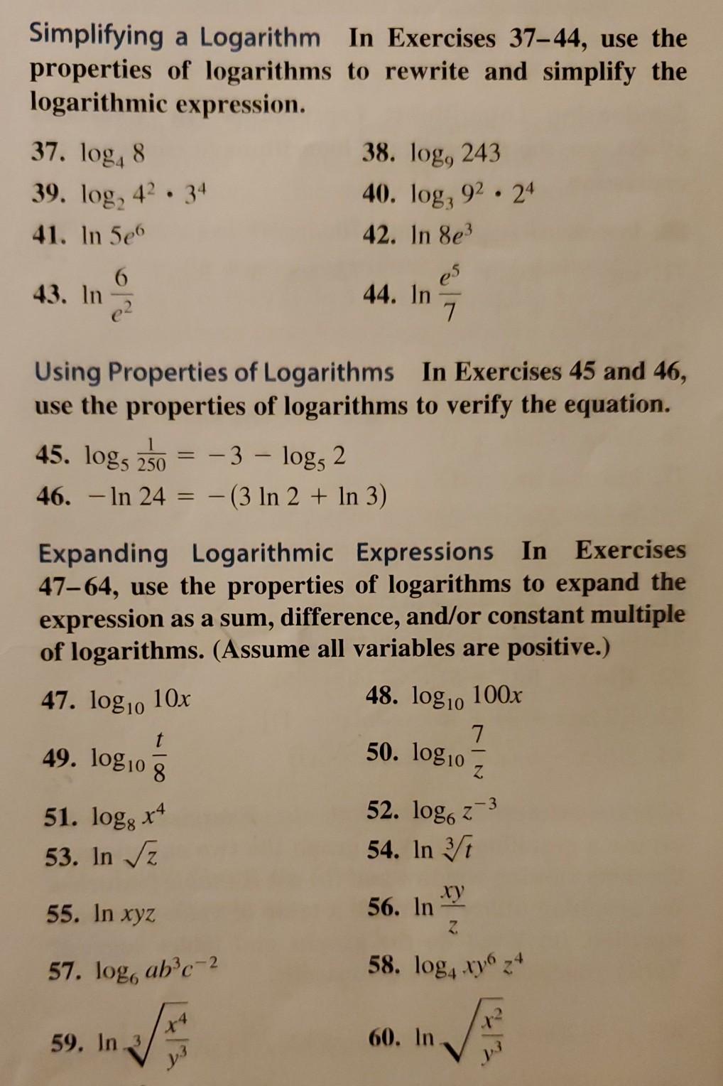 Solved Simplifying a Logarithm In Exercises 37–44, use the | Chegg.com