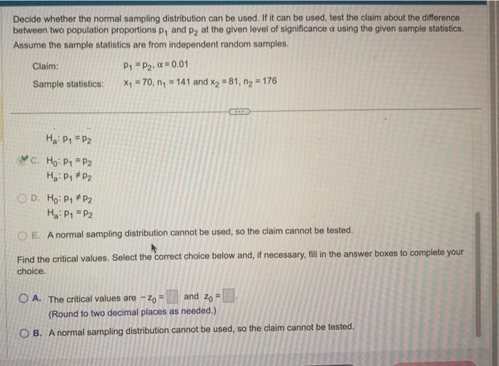 Solved Decide whether the normal sampling distribution can | Chegg.com