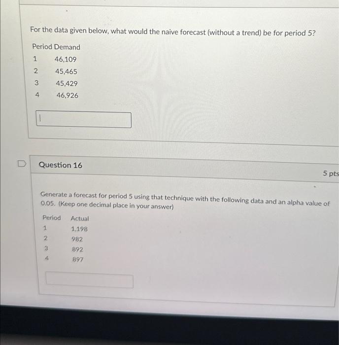 Solved For the data given below, what would the naive | Chegg.com