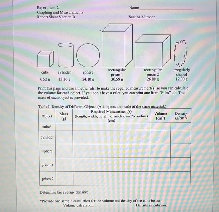 Experiment 2 Name Graphing and Measurements Report | Chegg.com