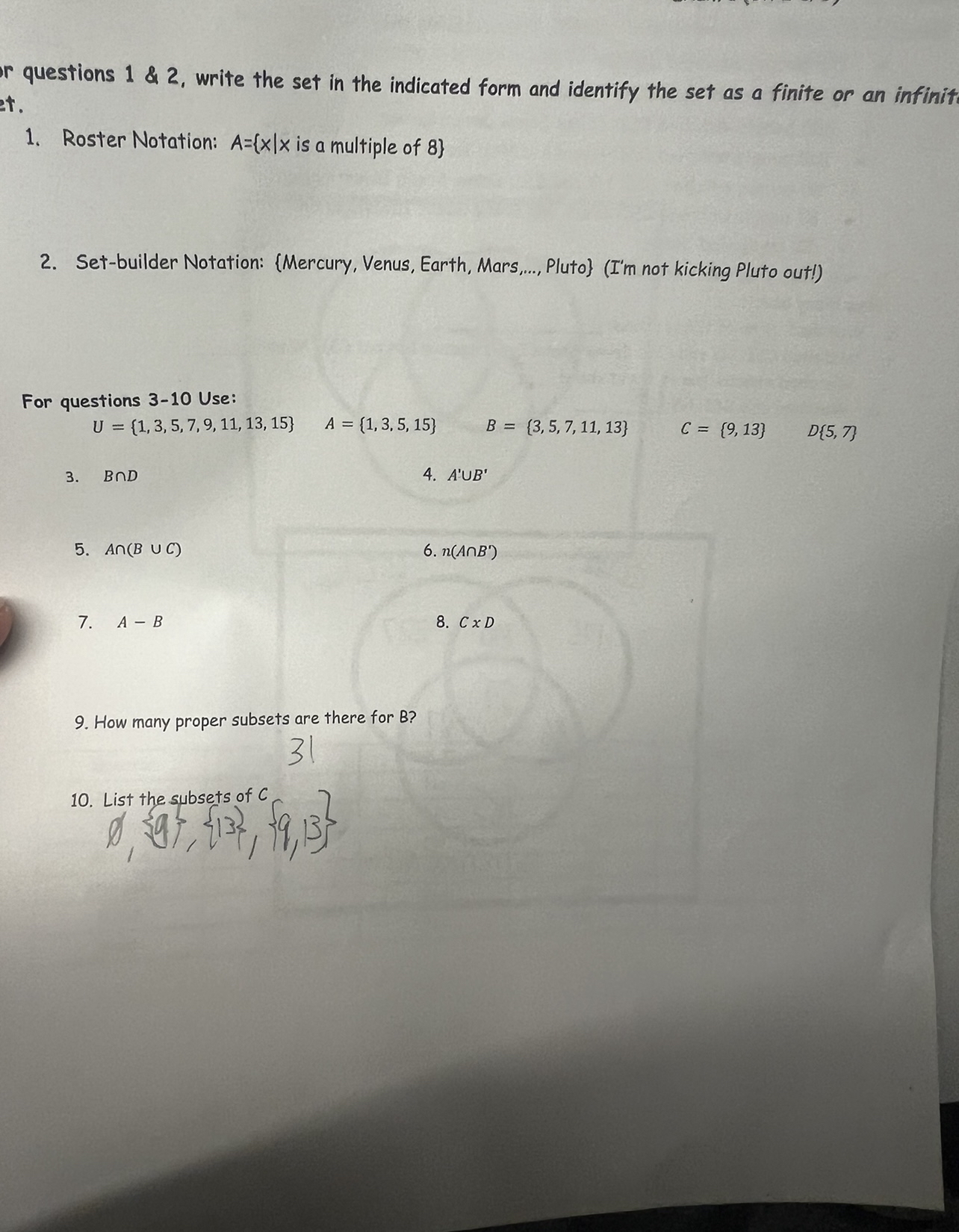 Solved questions 1 ﻿& 2, ﻿write the set in the indicated | Chegg.com