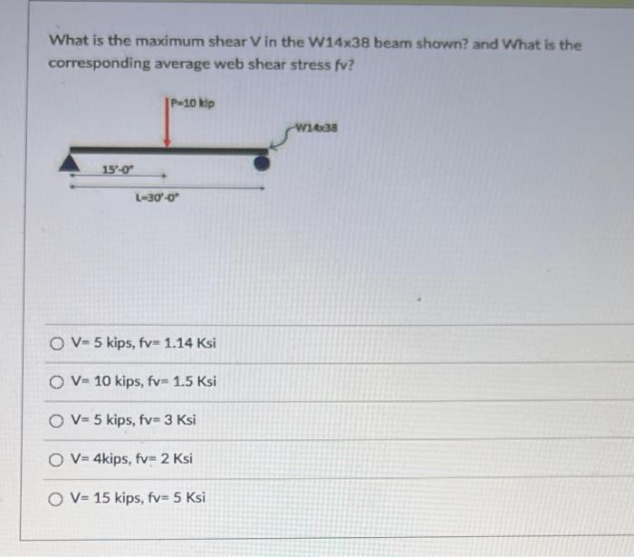 Solved What is the maximum shear V in the W14x38 beam shown? | Chegg.com