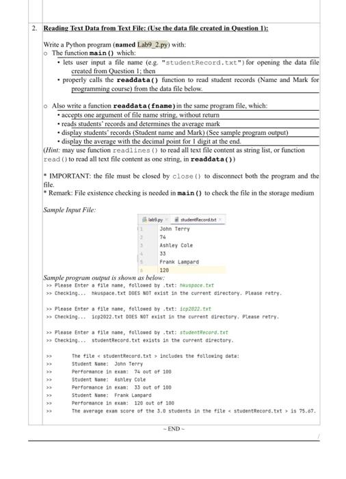 Solved 2. Reading Text Data from Text File: (Use the data | Chegg.com