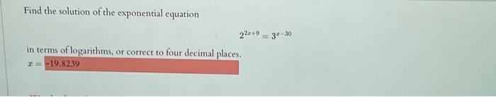 Solved Find the solution of the exponential equation | Chegg.com