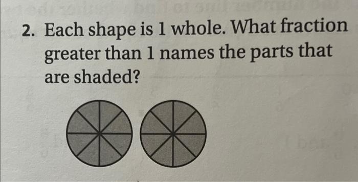 Solved 2. Each shape is 1 whole. What fraction greater than | Chegg.com
