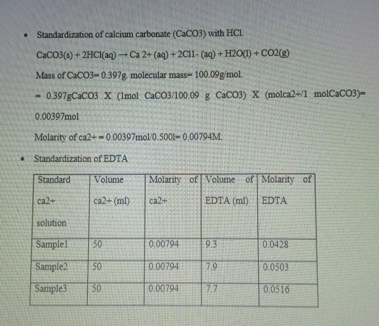 - Standardization of calcium carbonate (CaCO) with | Chegg.com