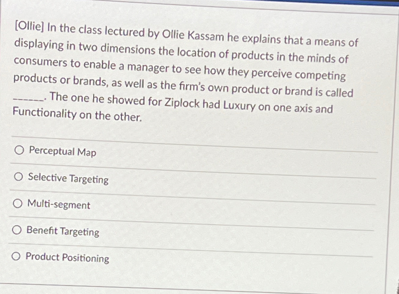 Solved [Ollie] ﻿In the class lectured by Ollie Kassam he | Chegg.com