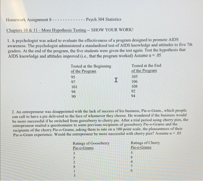Solved Homework Assignment 8 Psych 304 Statistics Chapters | Chegg.com Solved Homework Assignment 8 Psych 304 Statistics Chapters | Chegg.com