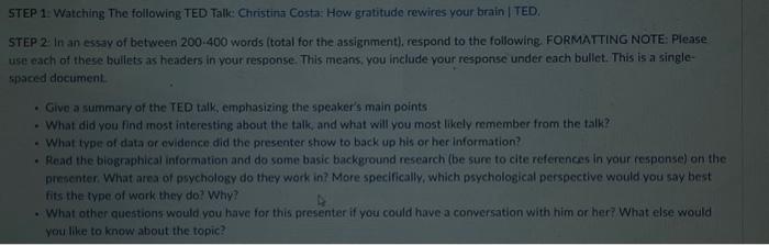 Solved STEP 1: Watching The following TED Talk: Christina | Chegg.com