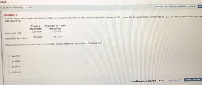 Solved ment CALCULATOR PRINTER VERSION BACK 09:14 PM / | Chegg.com