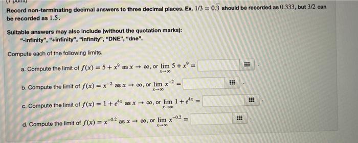 Solved Record non-terminating decimal answers to three | Chegg.com
