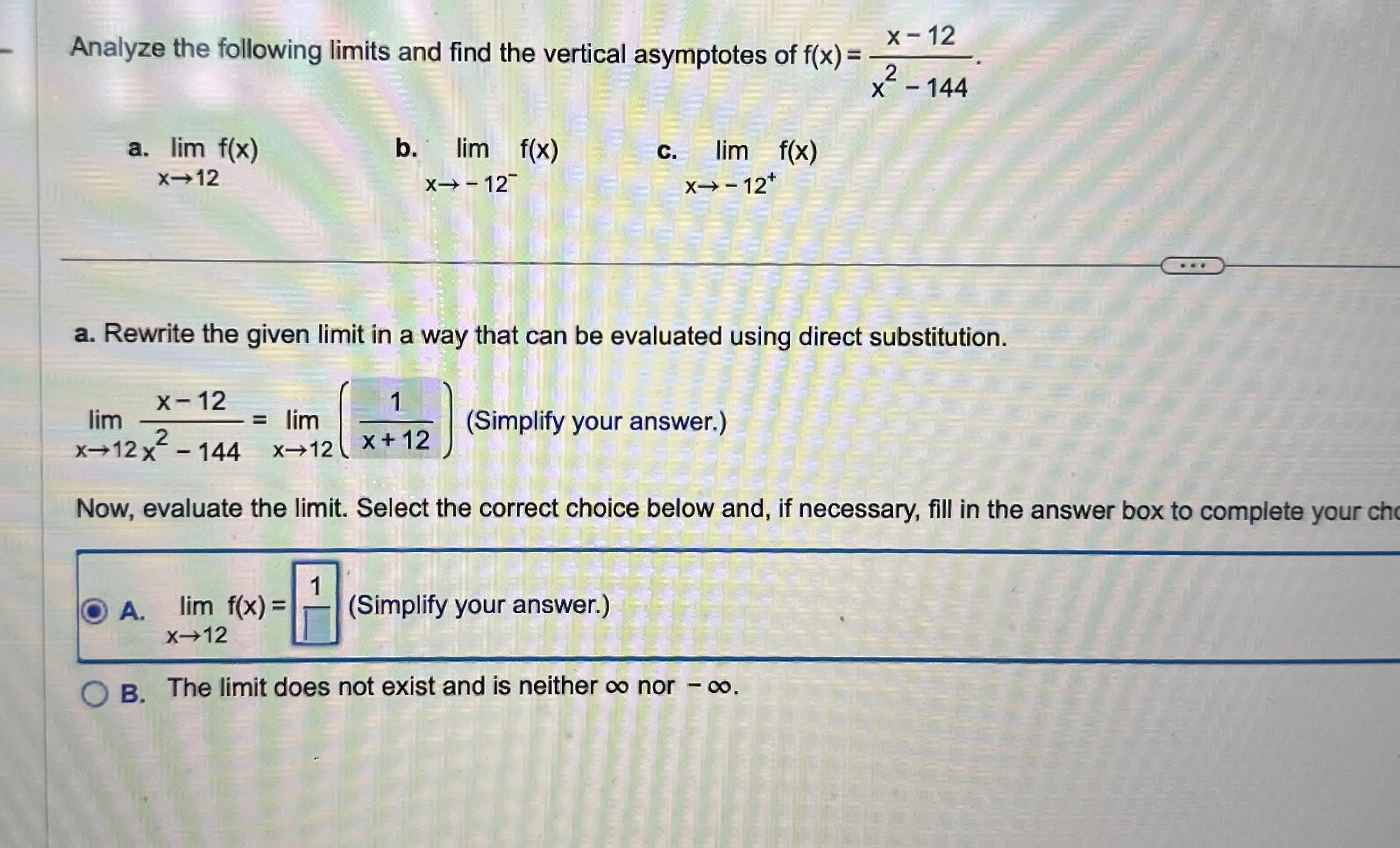 Solved Analyze the following limits and find the vertical | Chegg.com