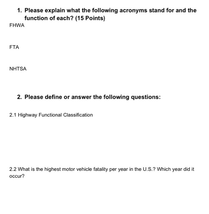 1. Please explain what the following acronyms stand | Chegg.com