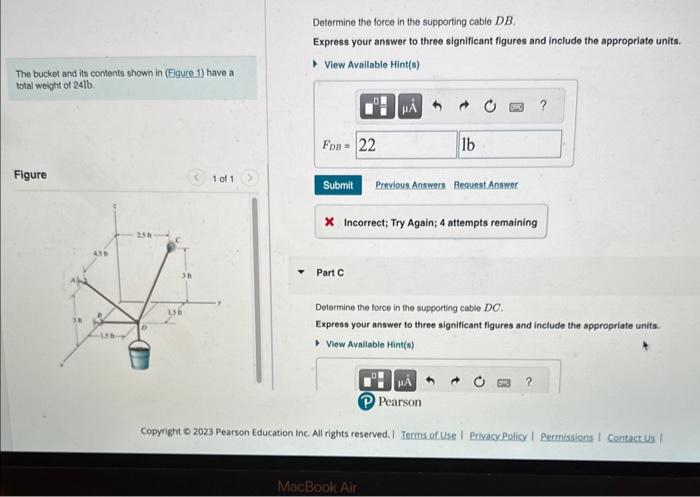 Solved Determine the force in the supporting cable DB. | Chegg.com