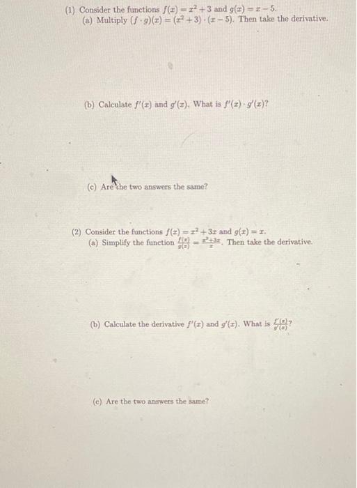 Solved (1) Consider the functions f(x)=x2+3 and g(x)=x−5. | Chegg.com