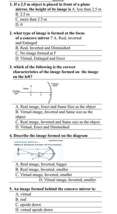 Solved 1. If a 2.5 m object is placed in front of a plane | Chegg.com