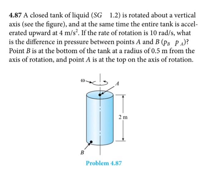 Solved 4.87 A closed tank of liquid ( \\( S G \\quad 1.2) | Chegg.com