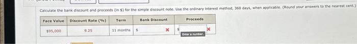 Solved Calculate the bank discount and proceeds (in 5 ) for | Chegg.com