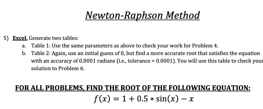 Solved help!!Newton-Raphson MethodExcel. Generate two | Chegg.com