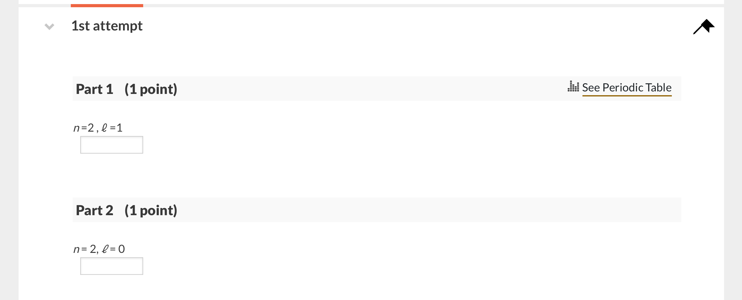 Solved 1st attemptPart 1 (1 ﻿point)n=2,l=1Part 2 (1 | Chegg.com