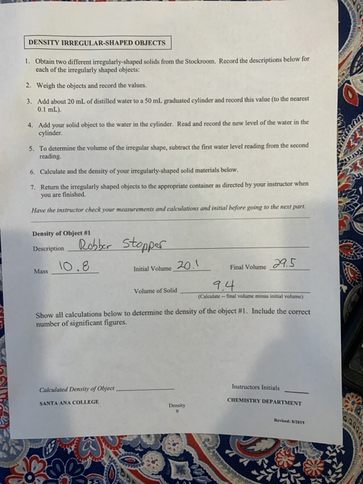 Solved 42 ** DENSITY REGULAR-SHAPED OBJECT 1. Obtain a | Chegg.com