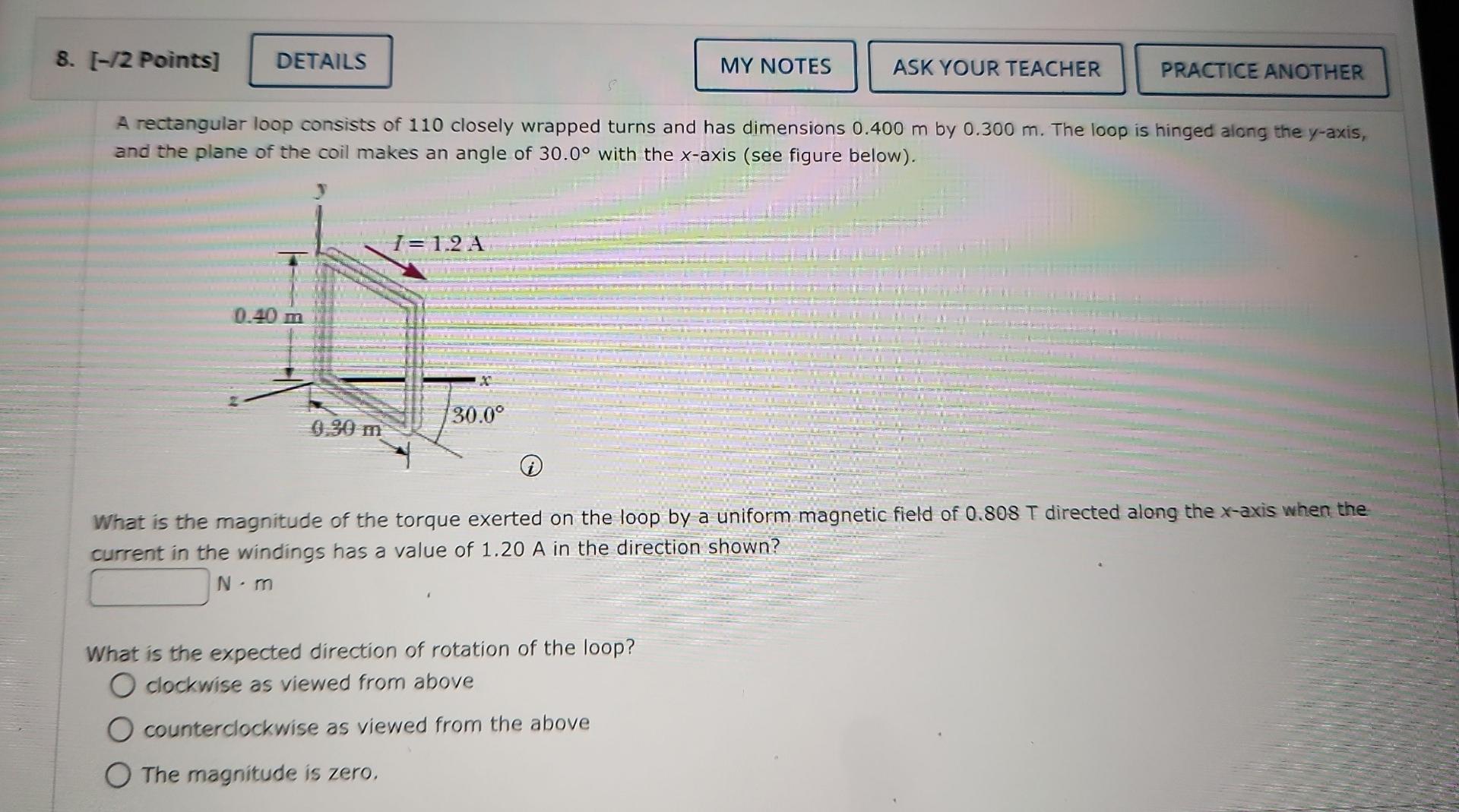 Solved A rectangular loop consists of 110 closely wrapped | Chegg.com
