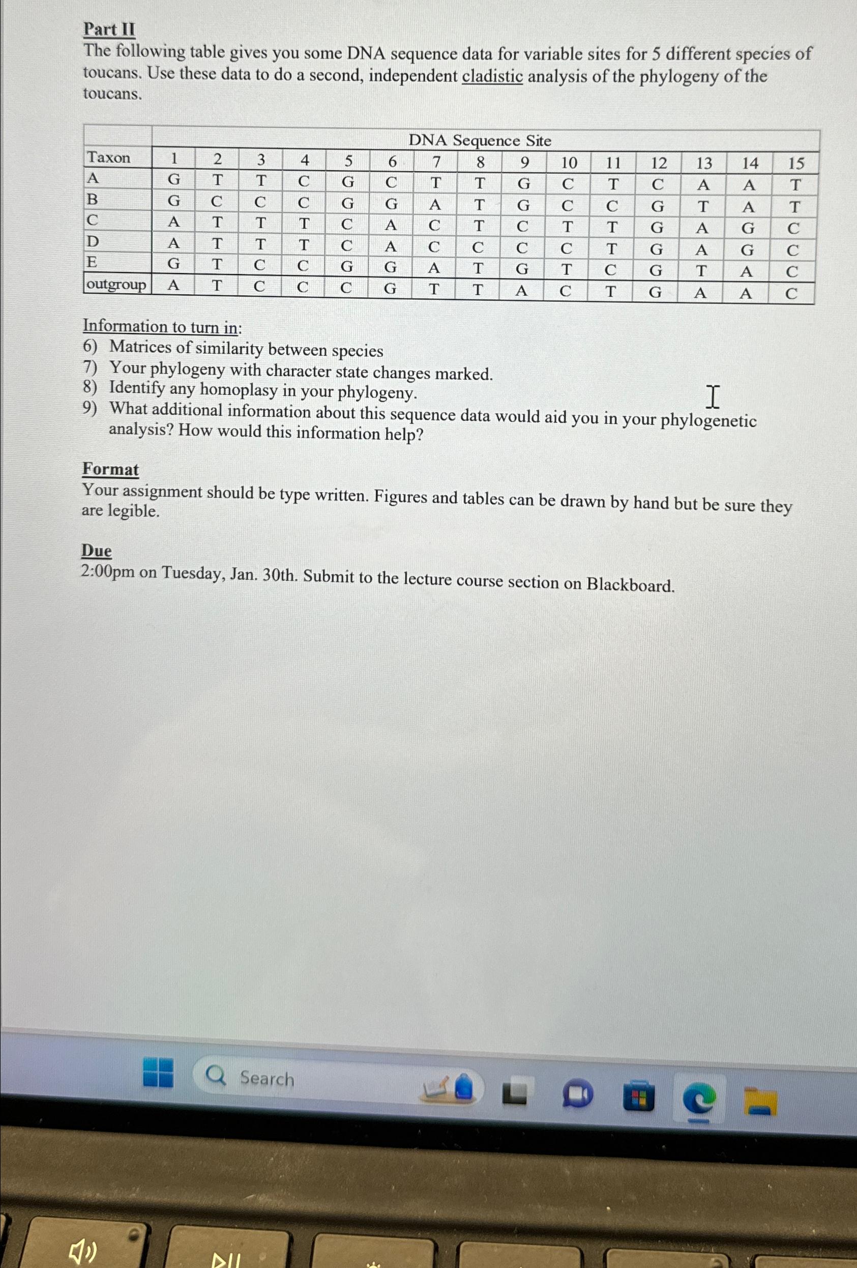 Part IIThe following table gives you some DNA | Chegg.com