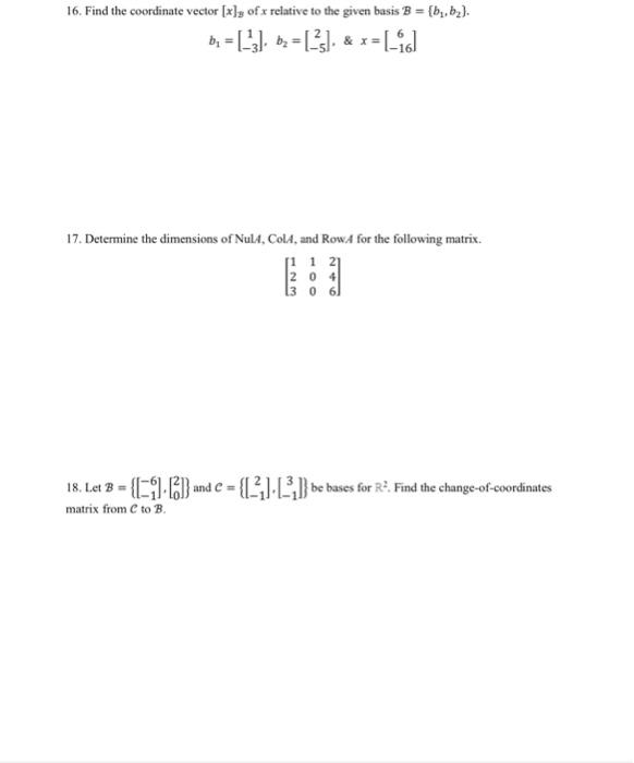 Solved 16. Find the coordinate vector \\( [x]_{y} \\) of \\( | Chegg.com