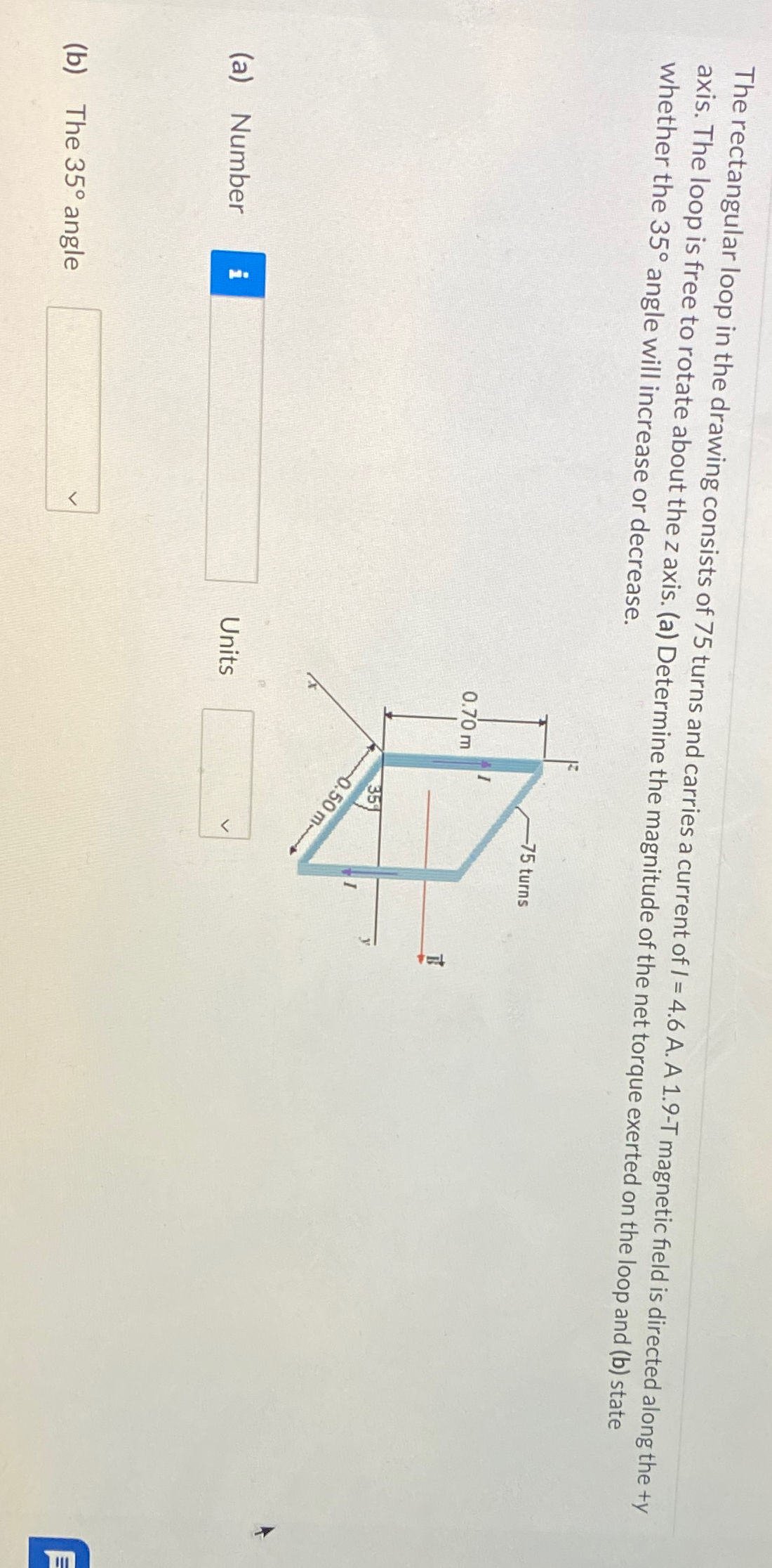 Solved The rectangular loop in the drawing consists of 75 | Chegg.com