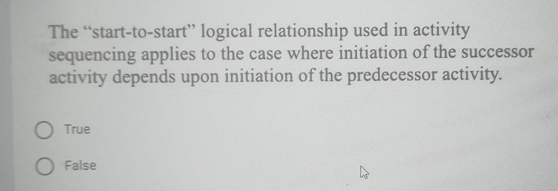 Solved The "start-to-start" logical relationship used in | Chegg.com