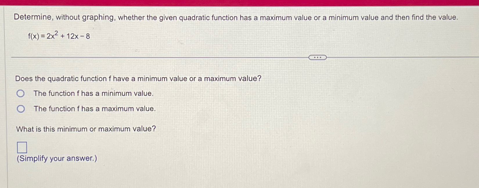 Solved Determine, without graphing, whether the given | Chegg.com