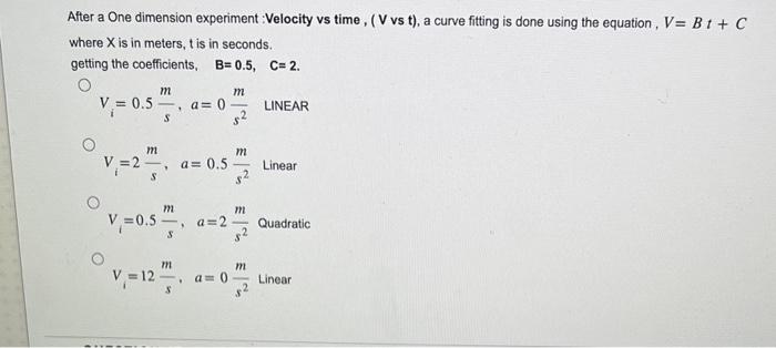 Solved After a One dimension experiment Velocity vs time, ( | Chegg.com
